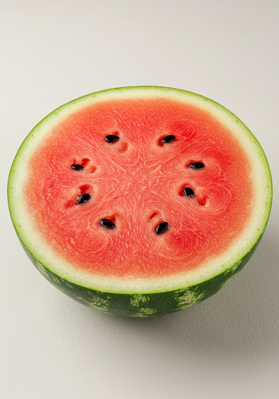Visual Electric | A single, clean-cut watermelon half, displayed with ...