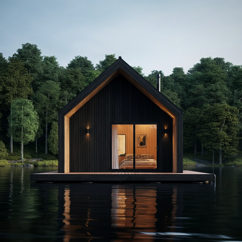 Visual Electric | A more realistic modern floating cabin on a serene ...