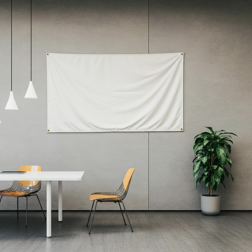 Visual Electric | A white flag on a wall in a modern workspace
